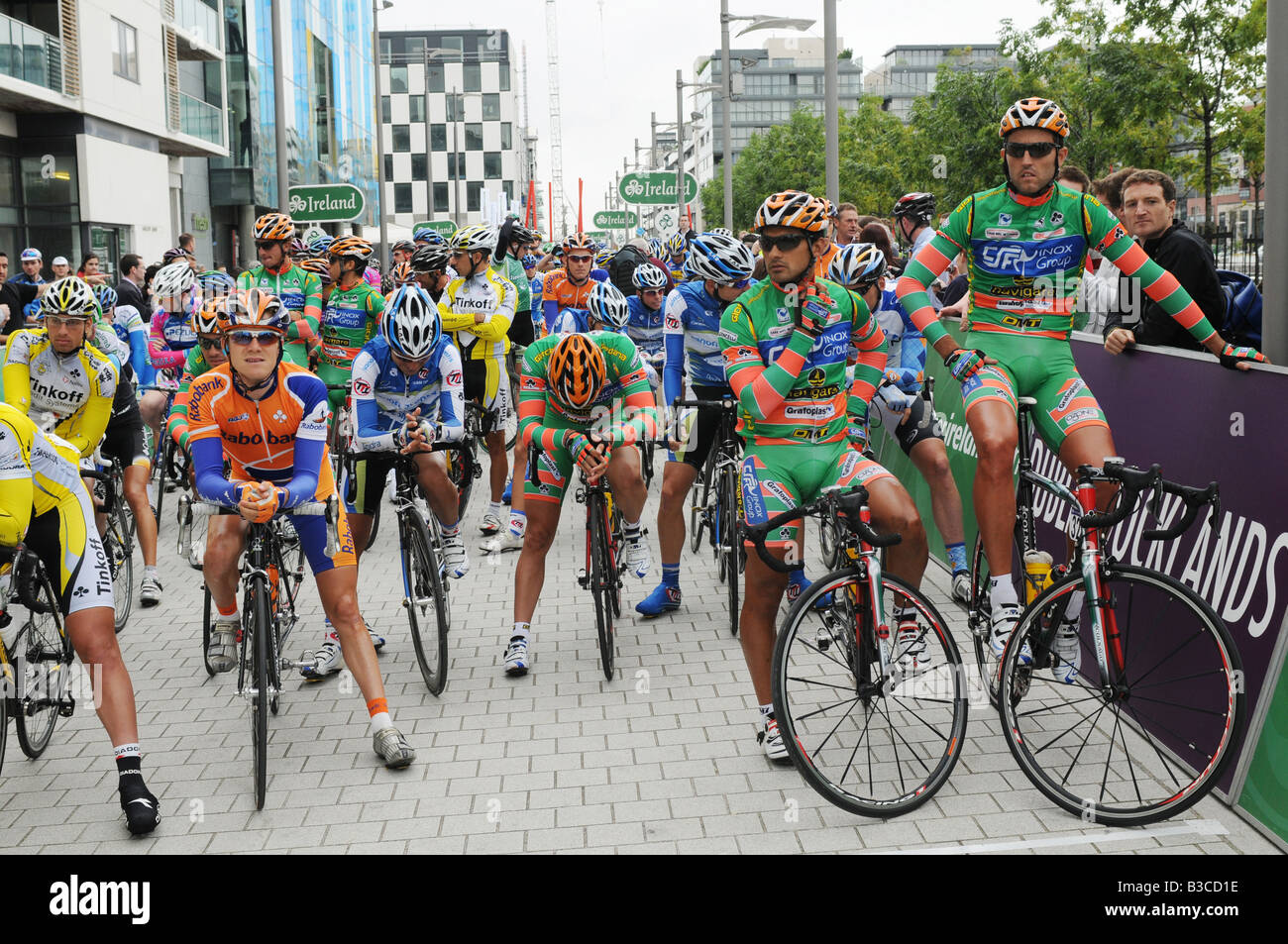 riders in the tour of ireland waiting to start the race stage one in ...