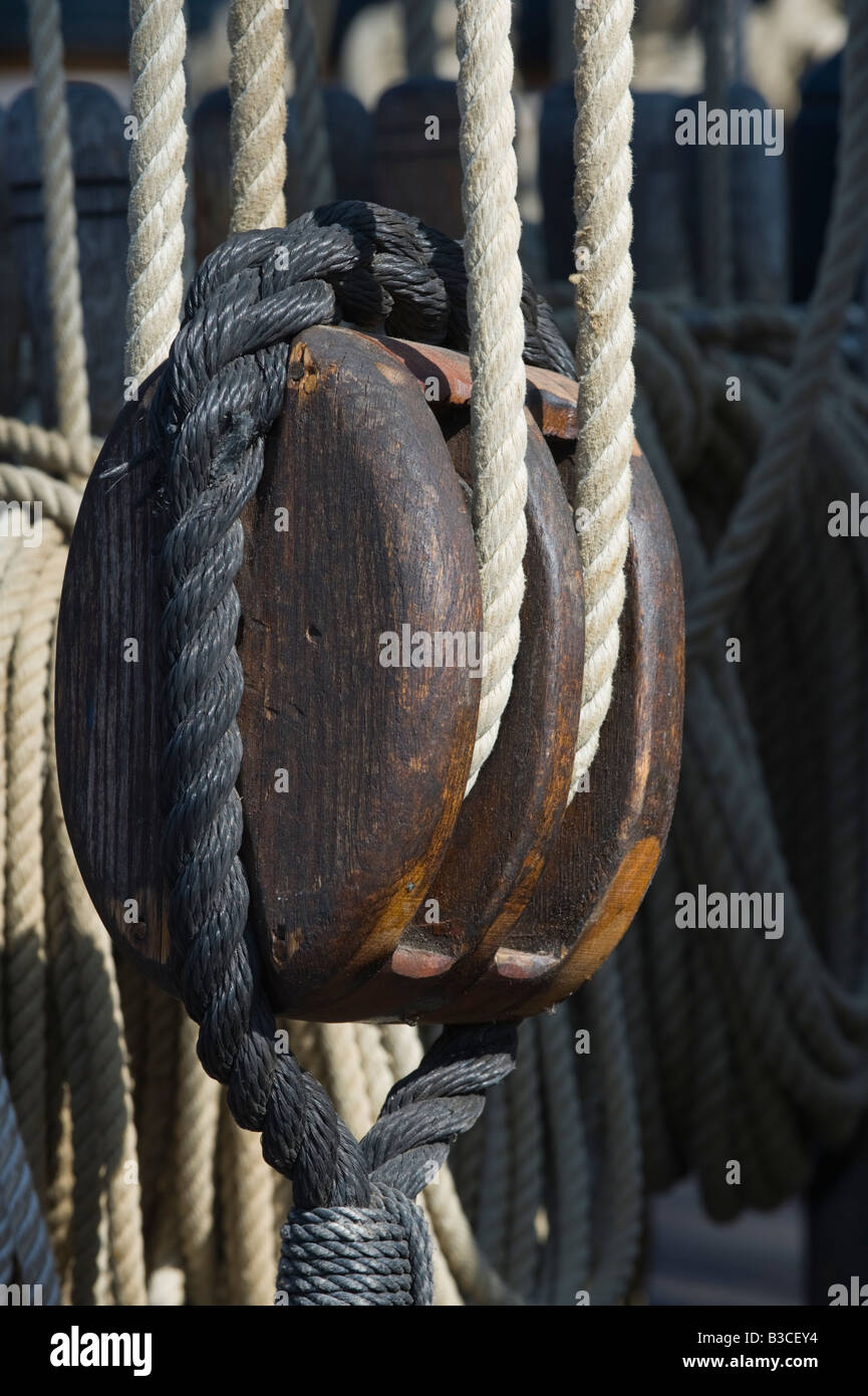 Detail of rigging of old tall sailing ship Stock Photo - Alamy