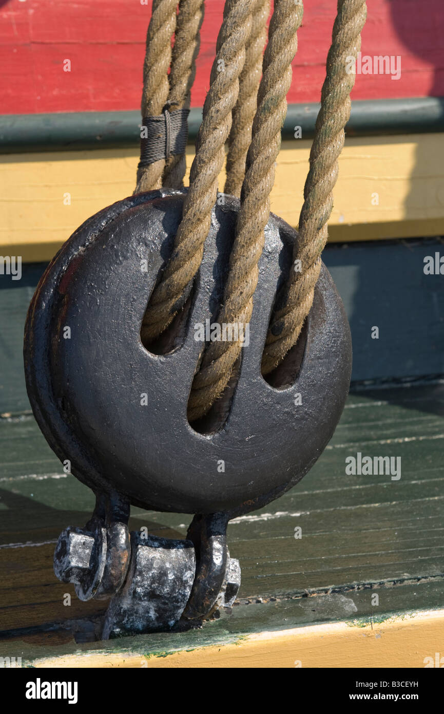 Rigging of the tall sailing ship Bounty docked in San Diego, California ...