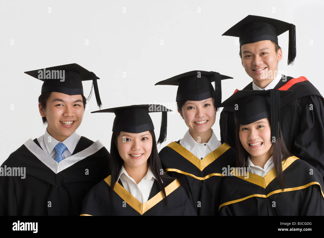 Portrait of five graduate students smiling together Stock Photo - Alamy