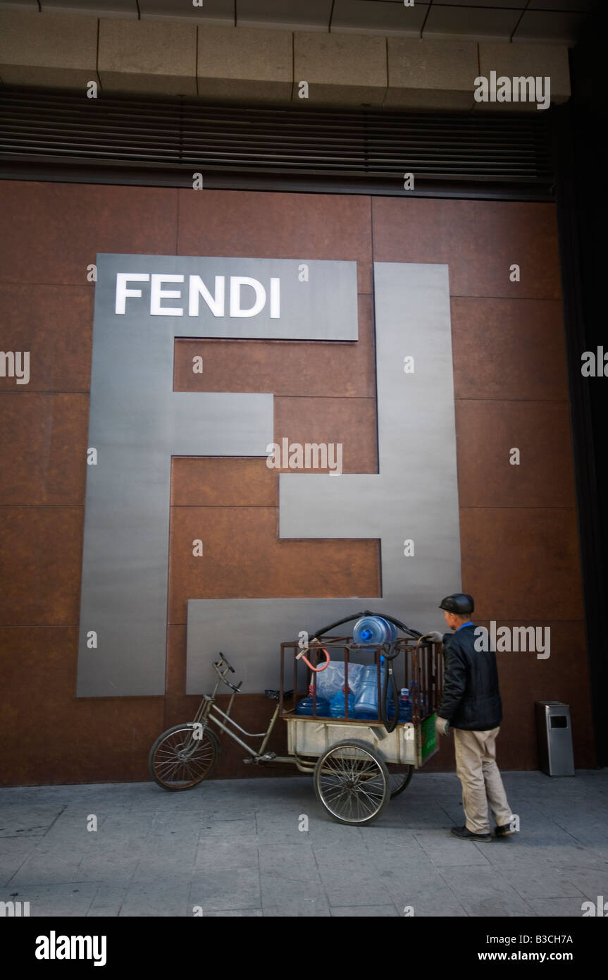 China, Beijing. New luxury brand Fendi department store and a water ...