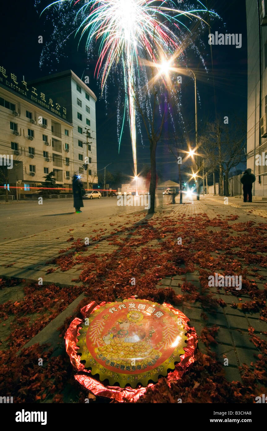 China, Beijing. Chinese New Year Spring Festival - fireworks being let ...