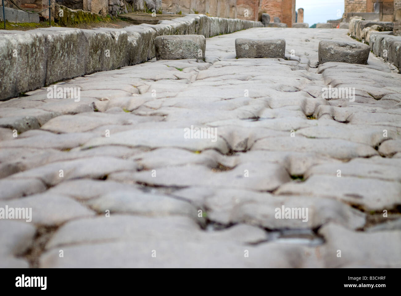 Ancient Paved Road With Carriage Wheel Ruts. Pompeii Italy Stock Photo ...