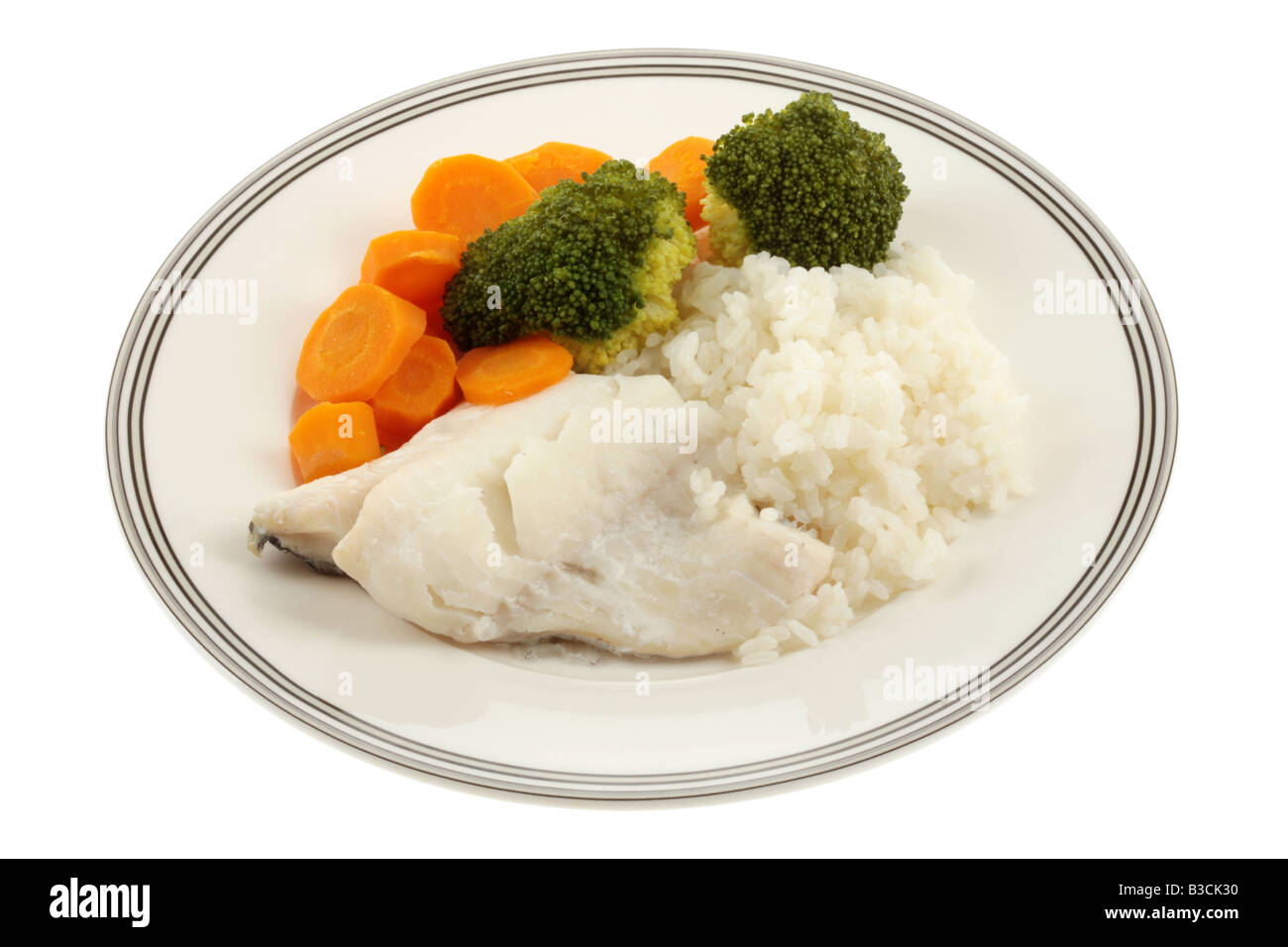 Steamed White Fish with Rice and Vegetables Stock Photo - Alamy