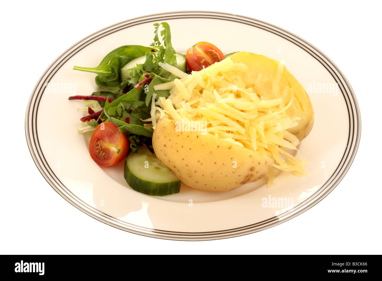 Jacket Potato With Cheese And Salad Stock Photo - Alamy