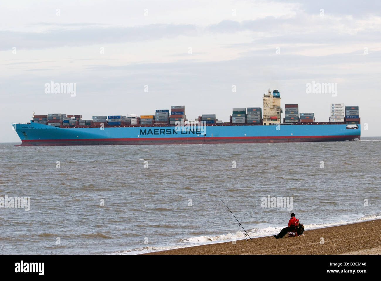 Angler fishing in the North Sea at Felixstowe, Suffolk, UK Stock Photo ...
