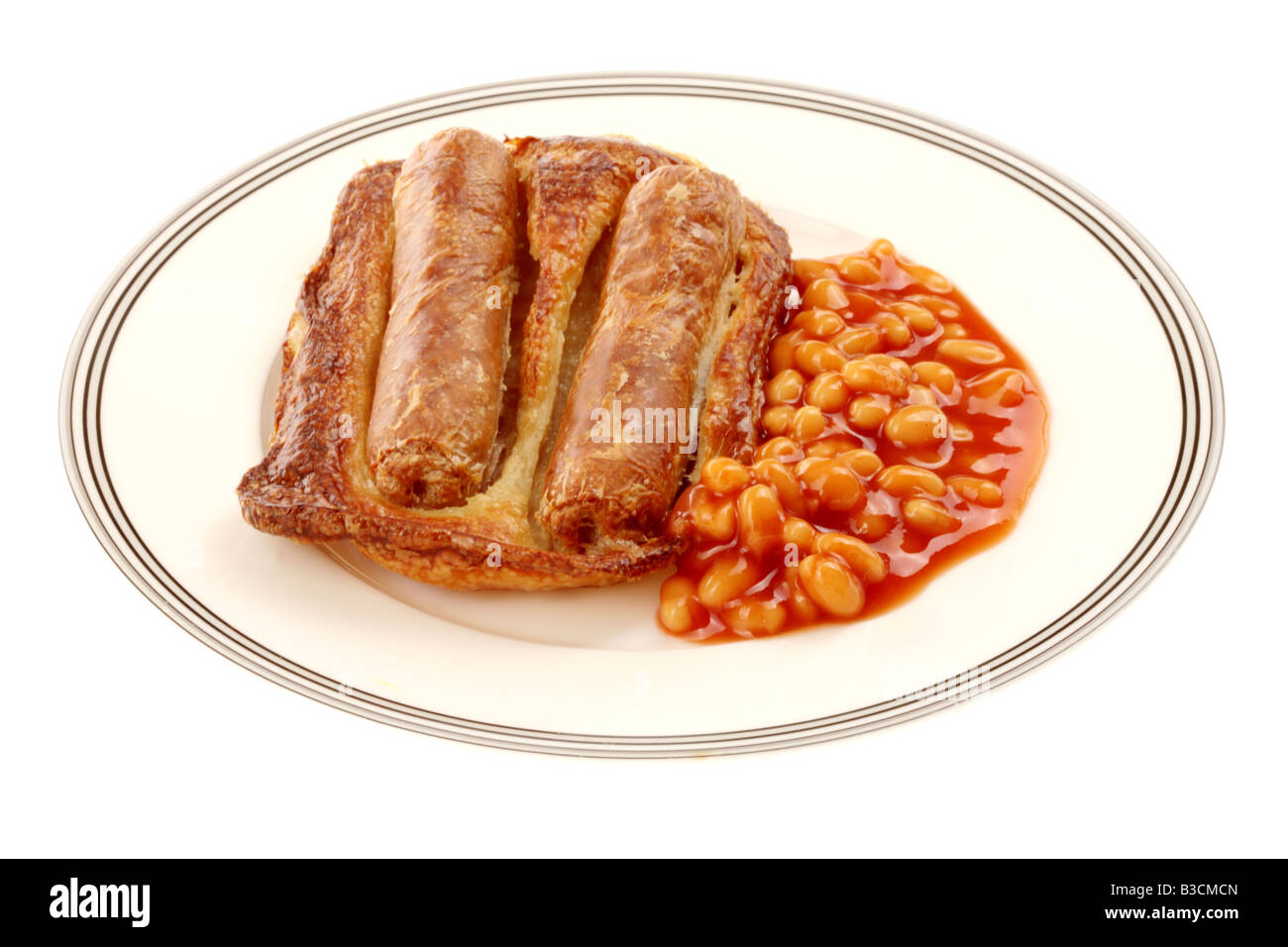 Fresh Pork Sausage Toad In The Hole With Baked Beans Meal Isolated ...