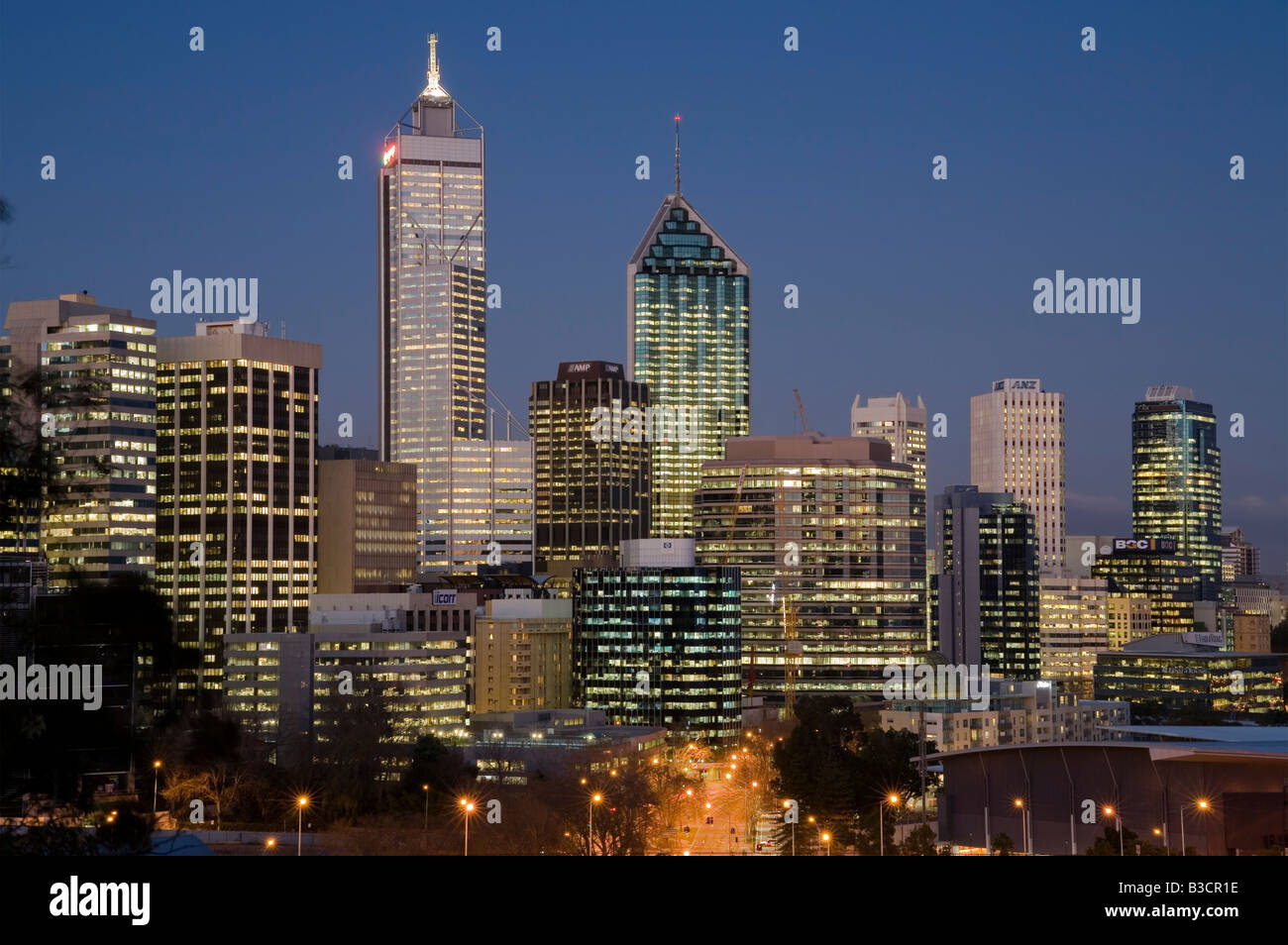 The city of Perth, Western Australia, at night just after dusk Stock ...