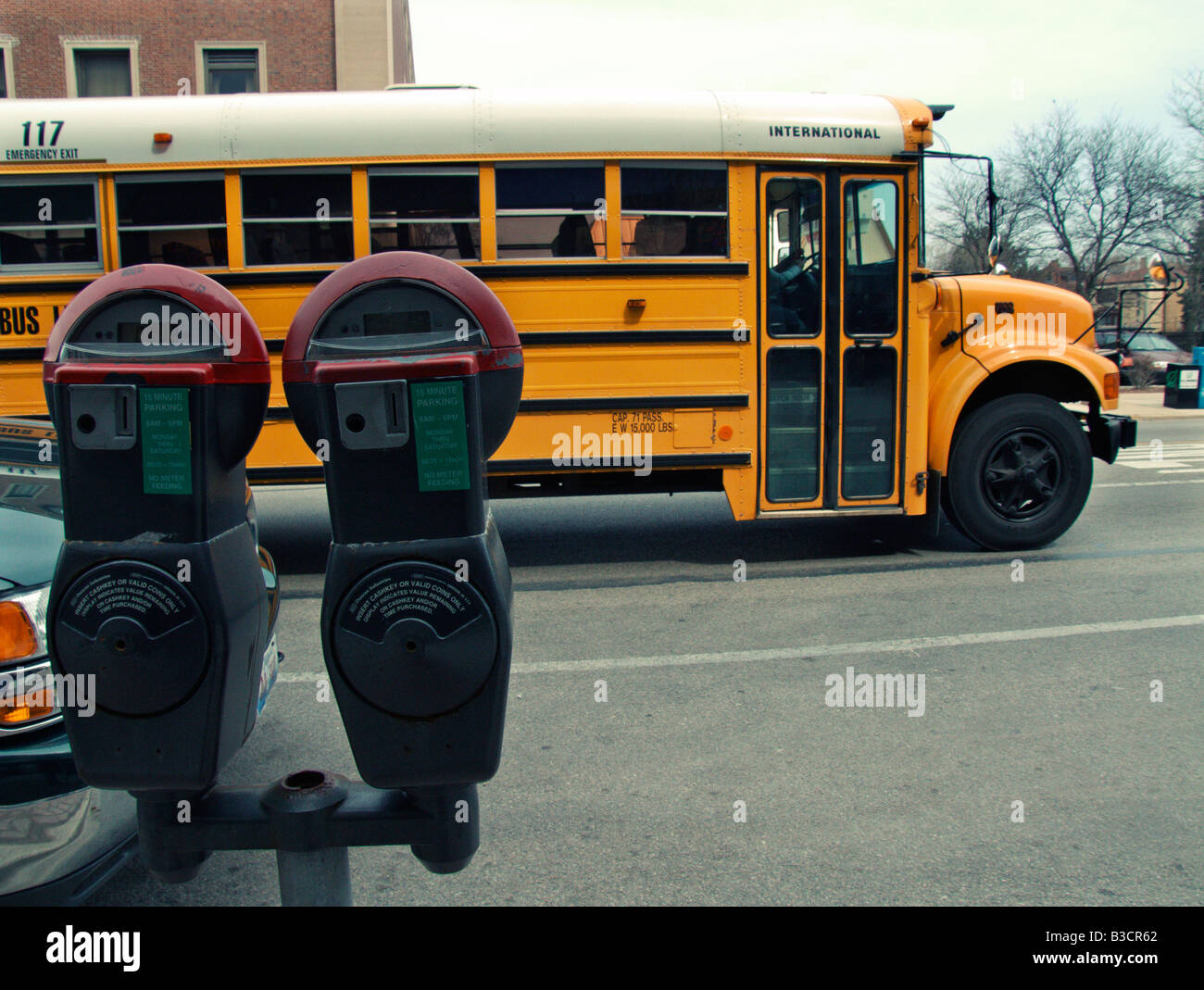 Yellow School Bus and Parking meter. Oak Park. Cook County. Illinois ...