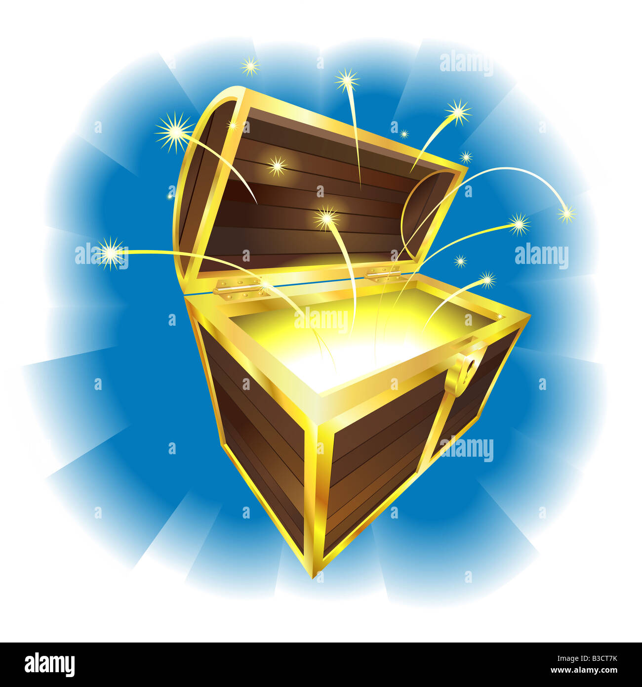 Illustration of treasure chest with magic sparks flying Stock Photo - Alamy