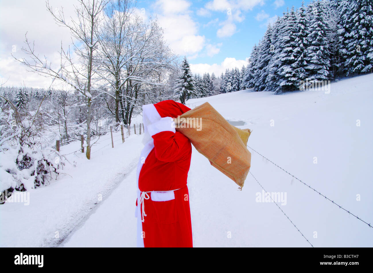 Santa Claus Father Christmas in a beautiful winter landscape Stock ...