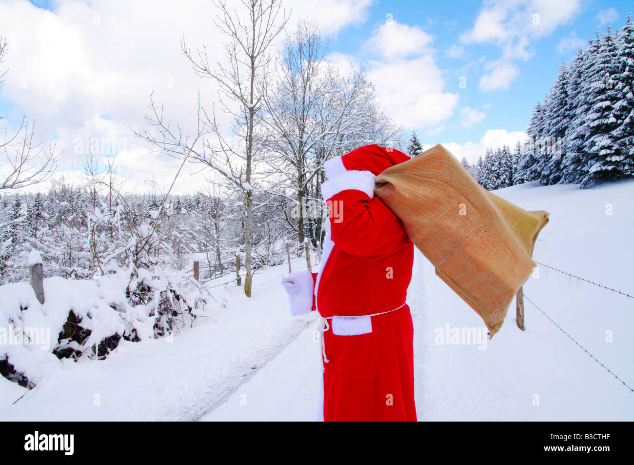 Santa Claus Father Christmas in a beautiful winter landscape Stock ...