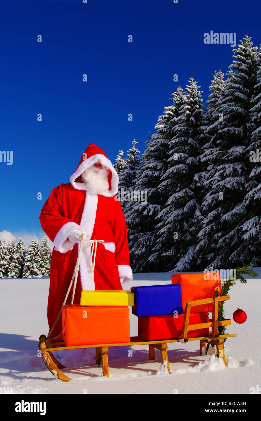 Santa Claus Father Christmas in a beautiful winter landscape Stock ...