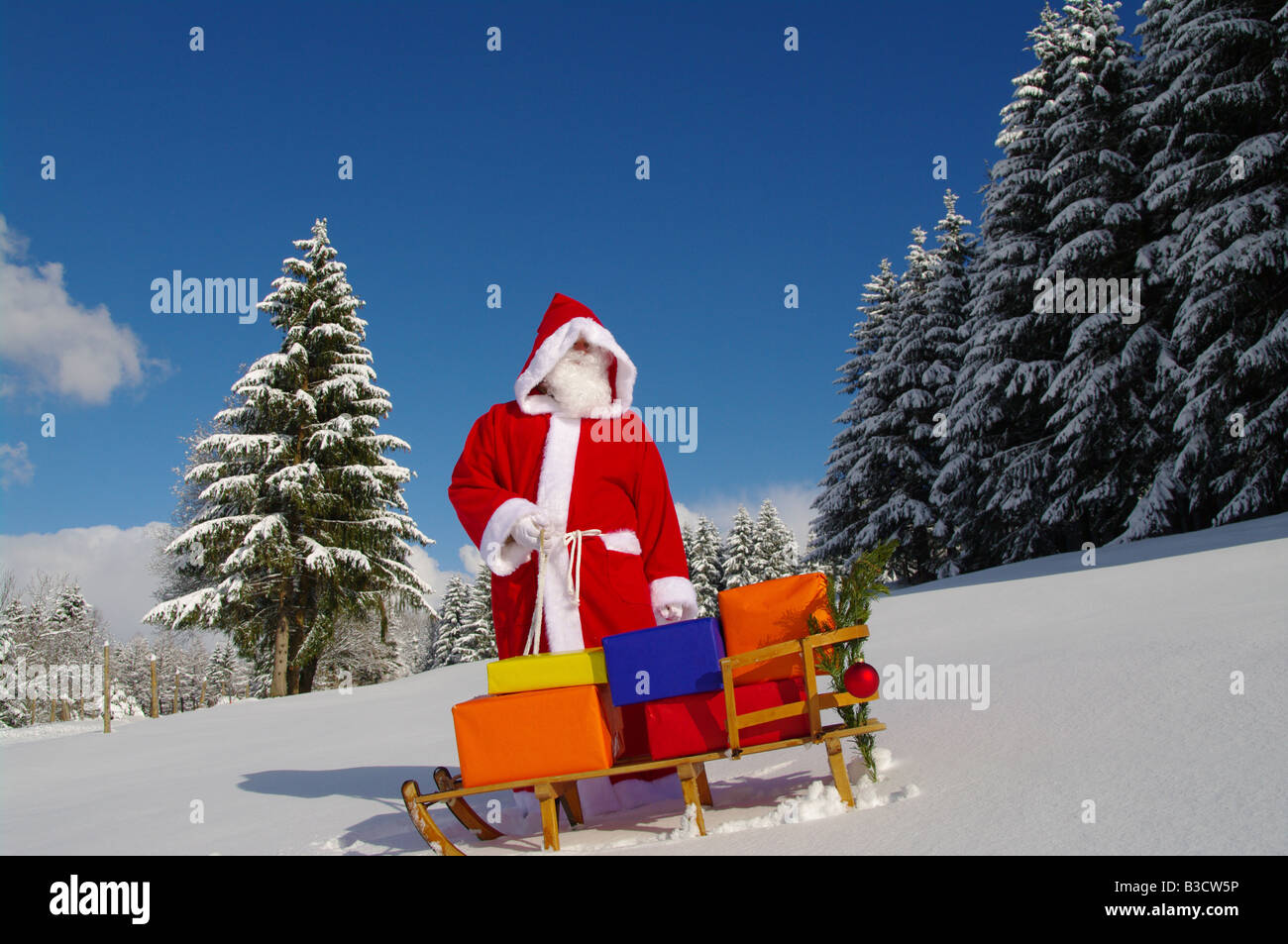Santa Claus Father Christmas in a beautiful winter landscape Stock ...