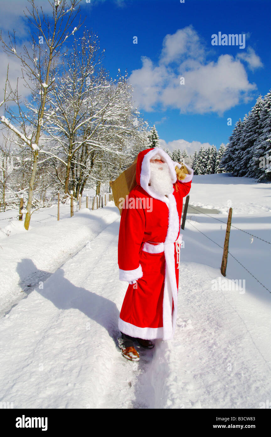 Santa Claus Father Christmas in a beautiful winter landscape Stock ...