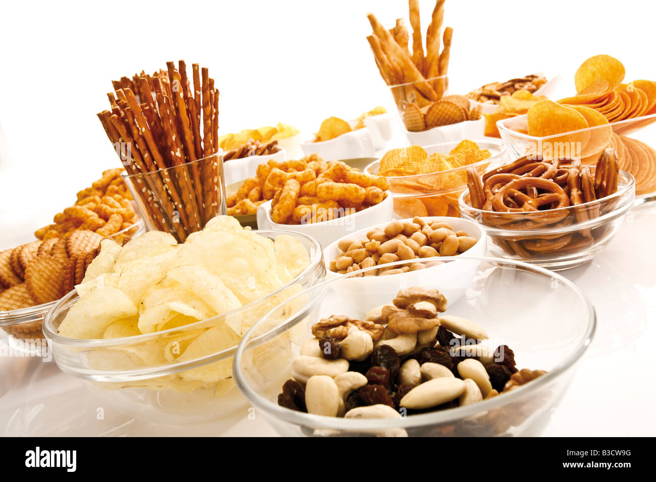 Assorted snacks, close-up Stock Photo - Alamy