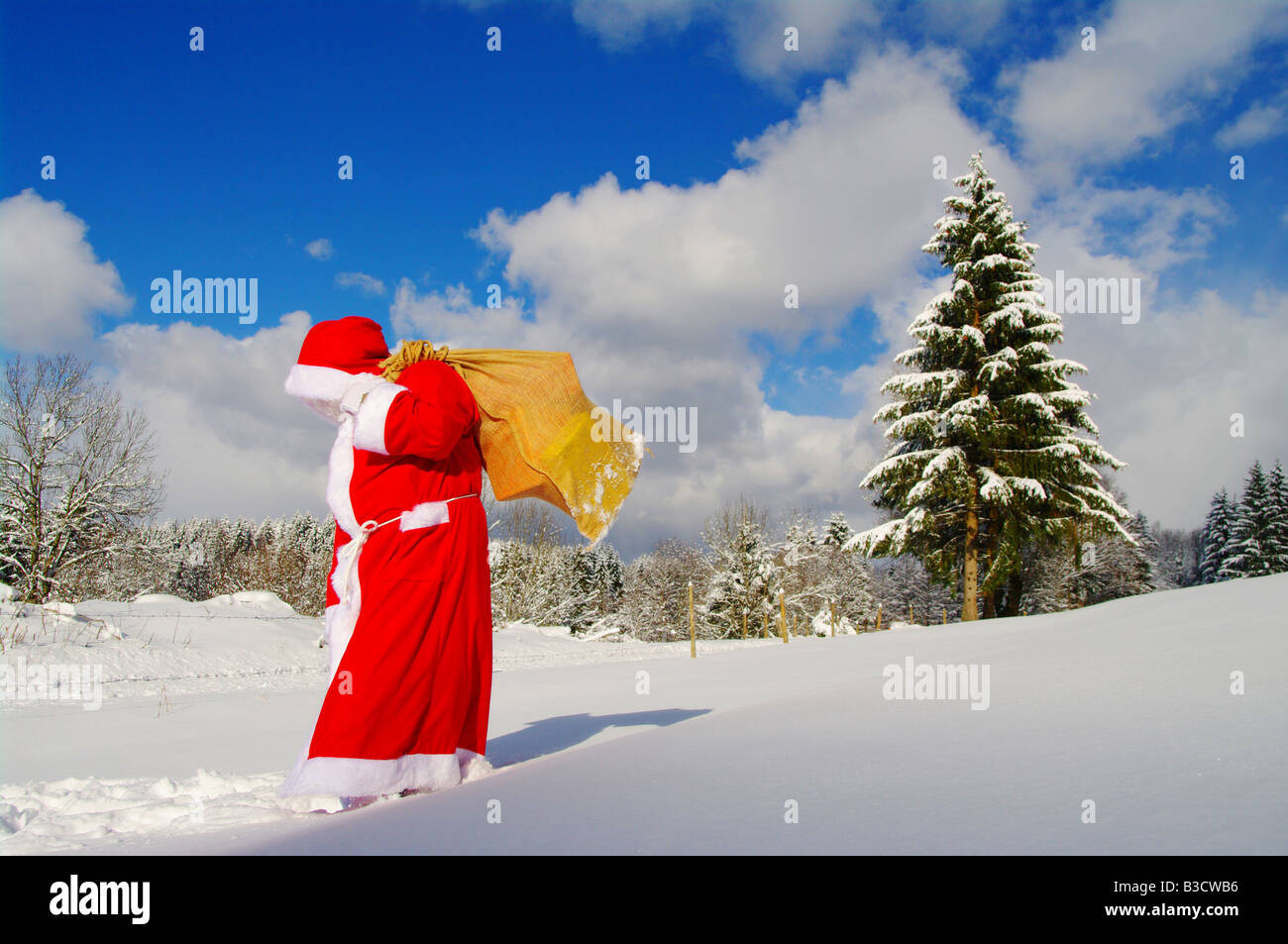 Santa Claus Father Christmas in a beautiful winter landscape Stock ...