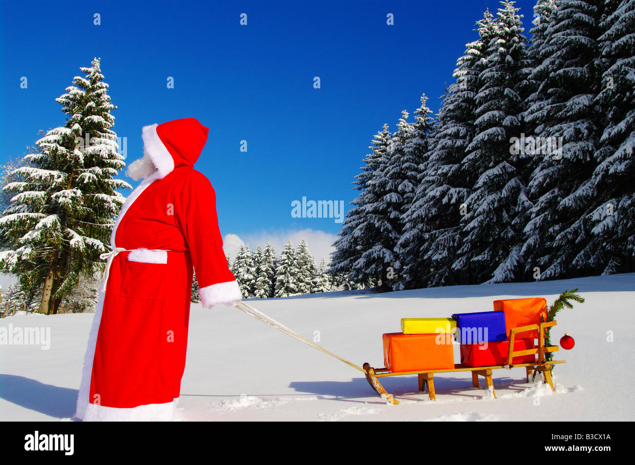 Santa Claus Father Christmas in a beautiful winter landscape Stock ...