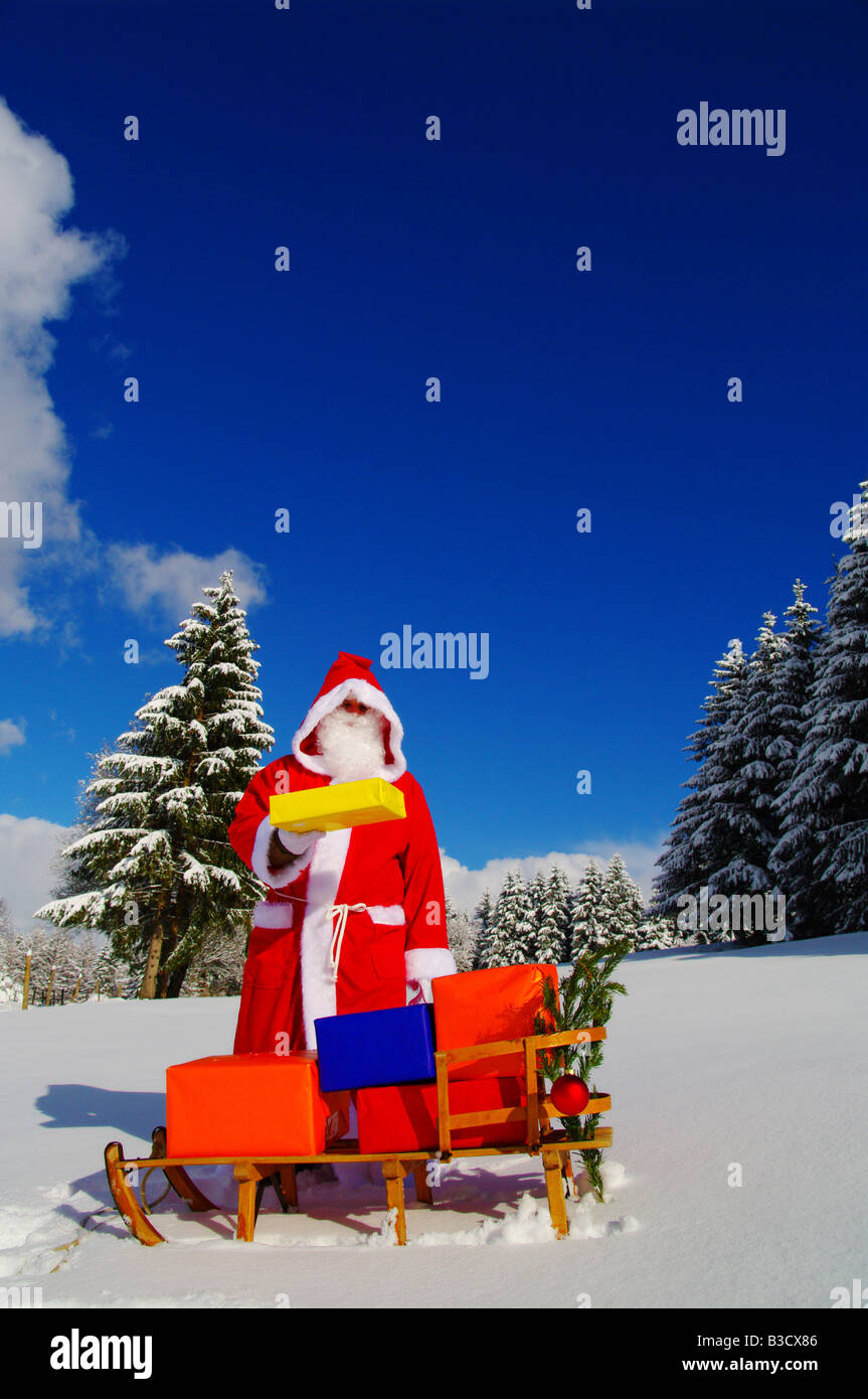 Santa Claus Father Christmas in a beautiful winter landscape Stock ...