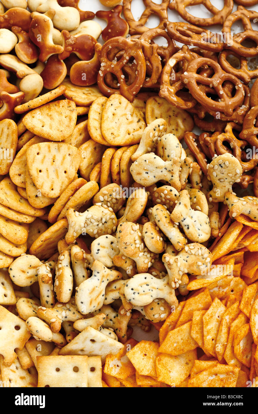 Assorted snacks, elevated view Stock Photo - Alamy