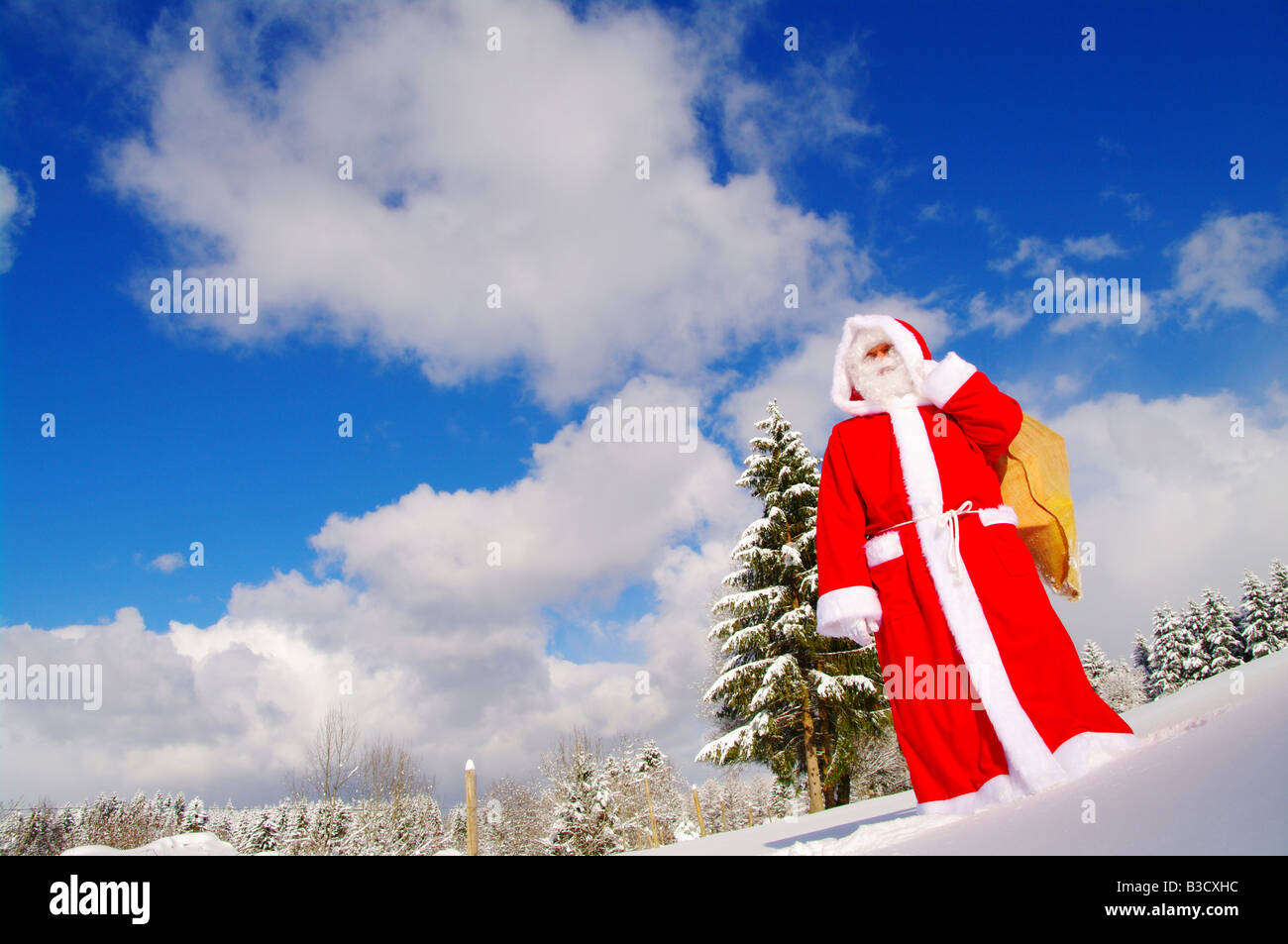 Santa Claus Father Christmas in a beautiful winter landscape Stock ...