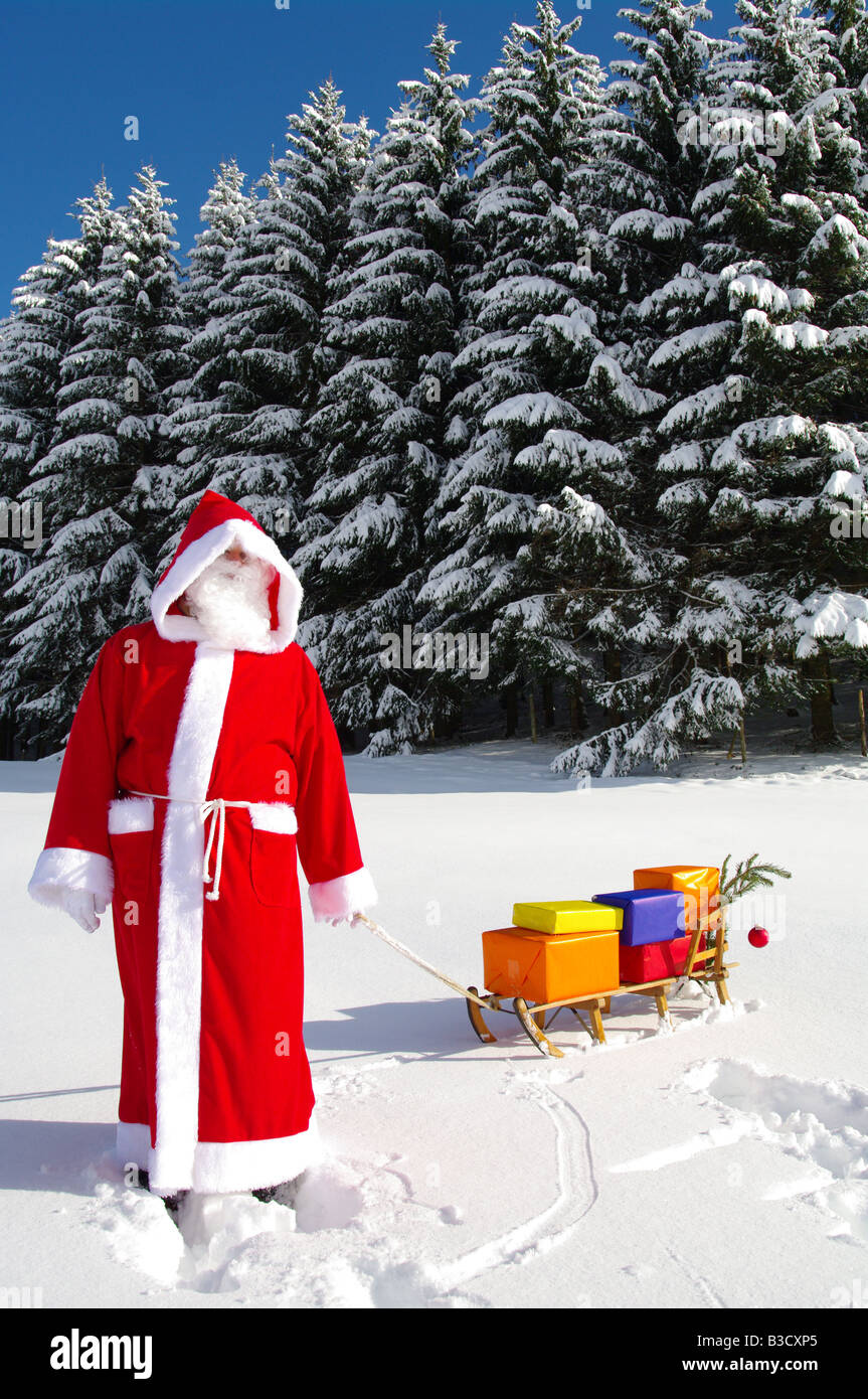 Santa Claus Father Christmas in a beautiful winter landscape Stock ...