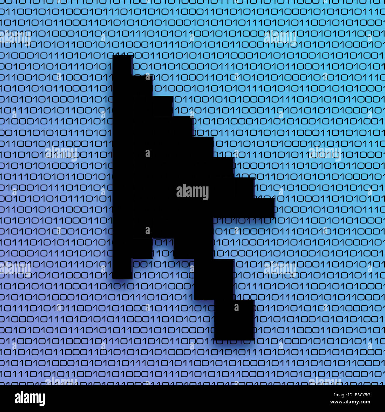 An illustration of a mouse arrow cursor isolated over binary code Stock ...