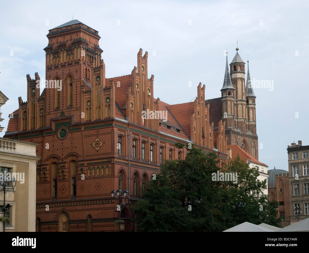 post office with red bricks in neo gothic style and in the background ...
