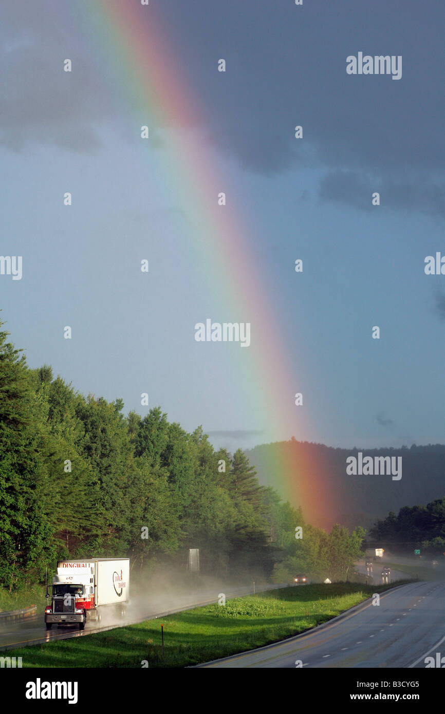 A rainbow appears over Interstate 89 near Montpelier Vermont Stock ...