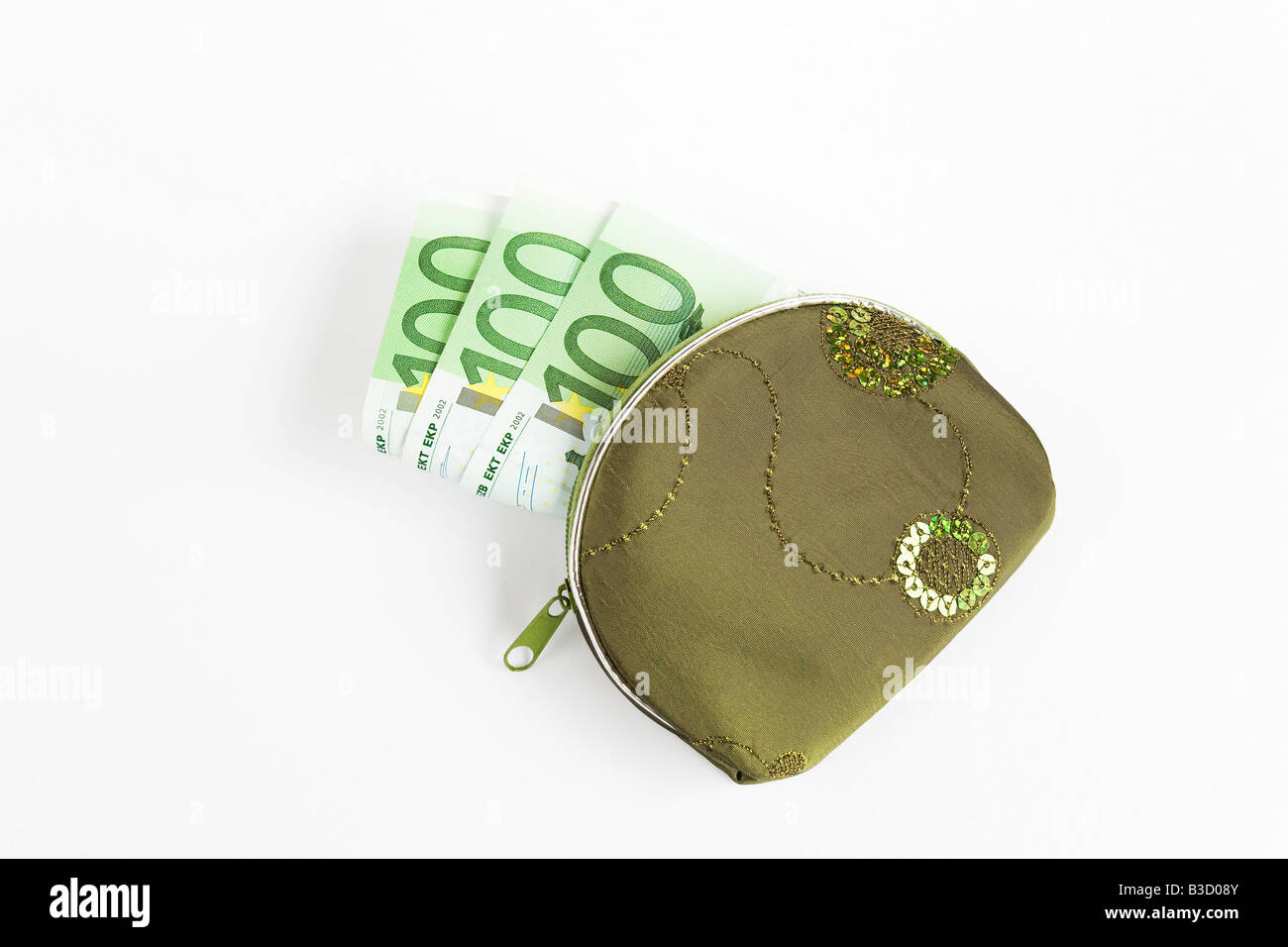 Purse with euro banknotes, elevated view Stock Photo - Alamy