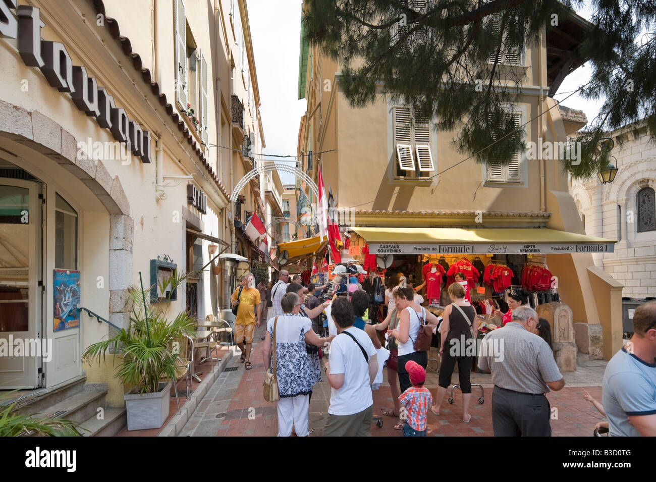 Shops on a typical street in the old town (Monaco Ville), Monaco ...