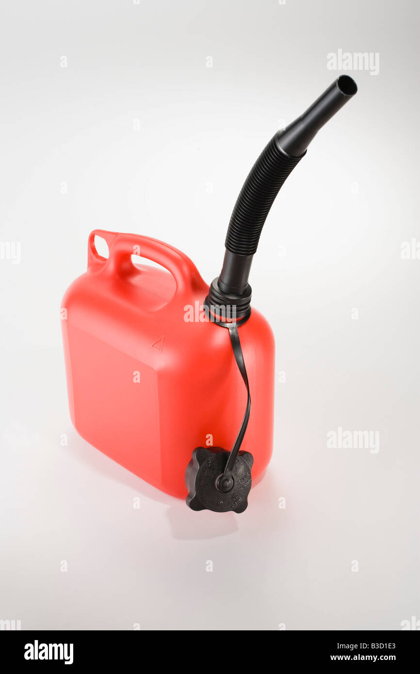 Red gas can on white background, close-up Stock Photo - Alamy