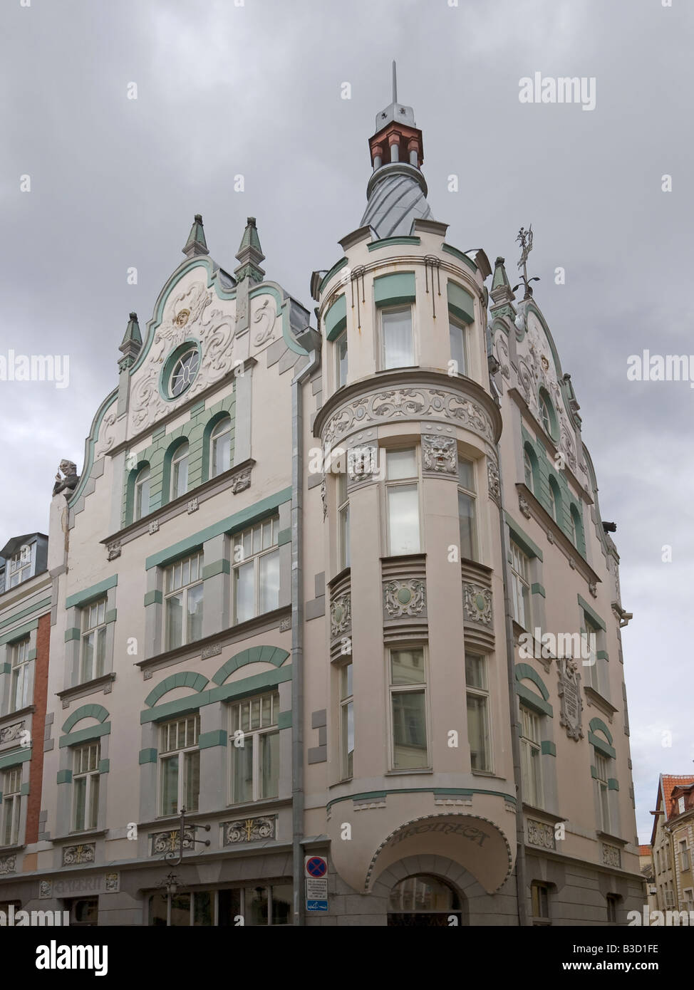 facades of Jugend Art Nouveau style houses in a street in old town in ...