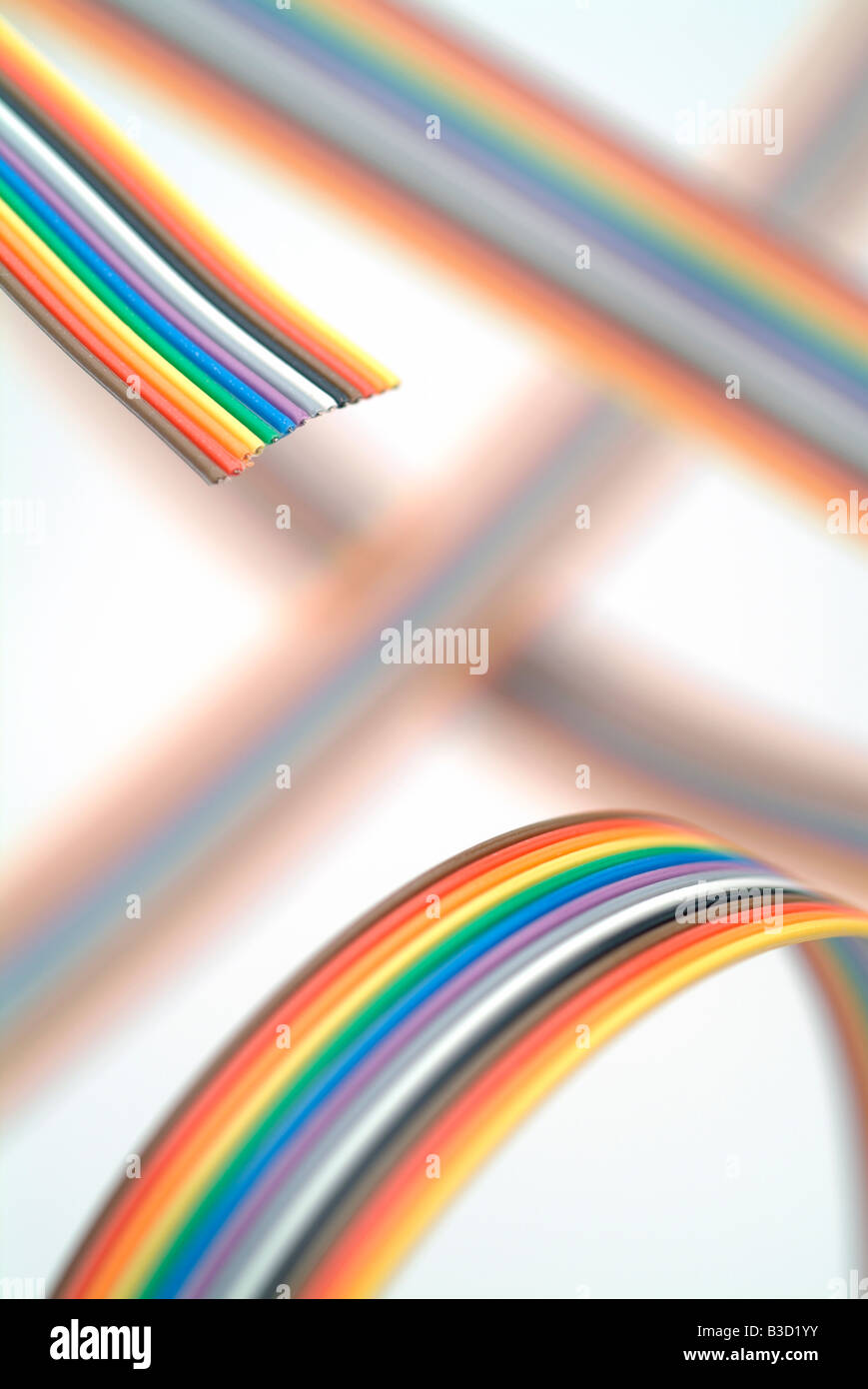 Multi-coloured computer ribbon cables Stock Photo - Alamy