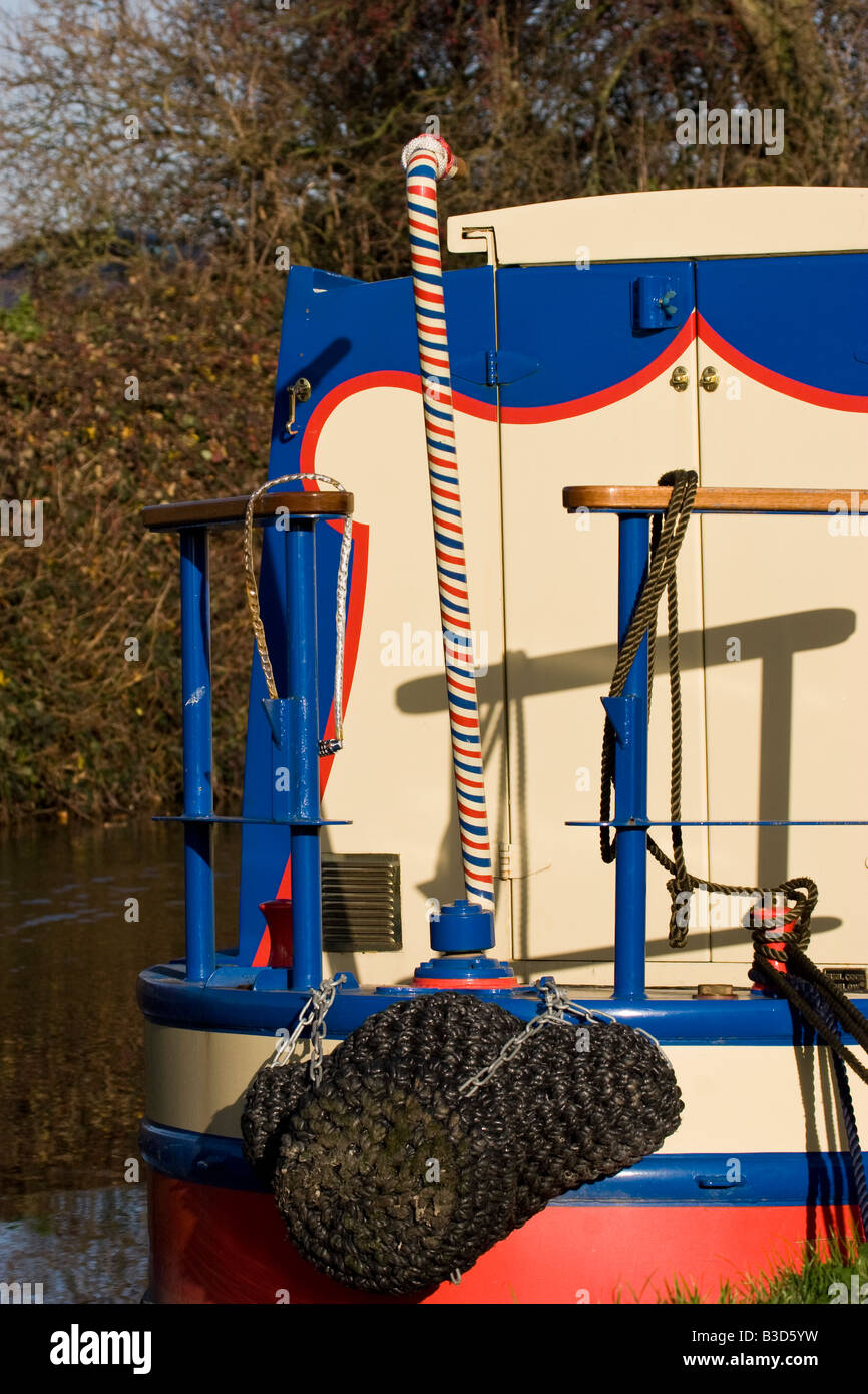 Stern of canal boat on Trent and Mersey canal at The Bridge Pub near ...