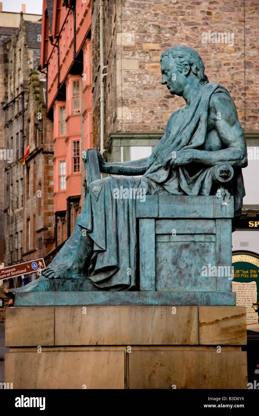 A statue of the Scottish philosopher David Hume on The Royal Mile in ...