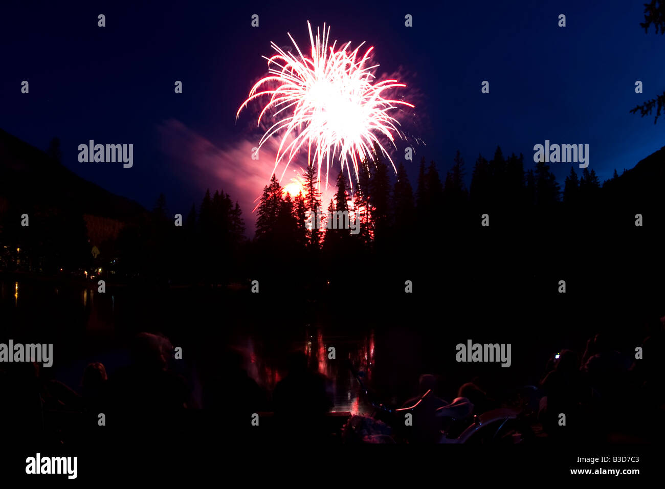 Fireworks on Canada Day in Banff Alberta Stock Photo - Alamy