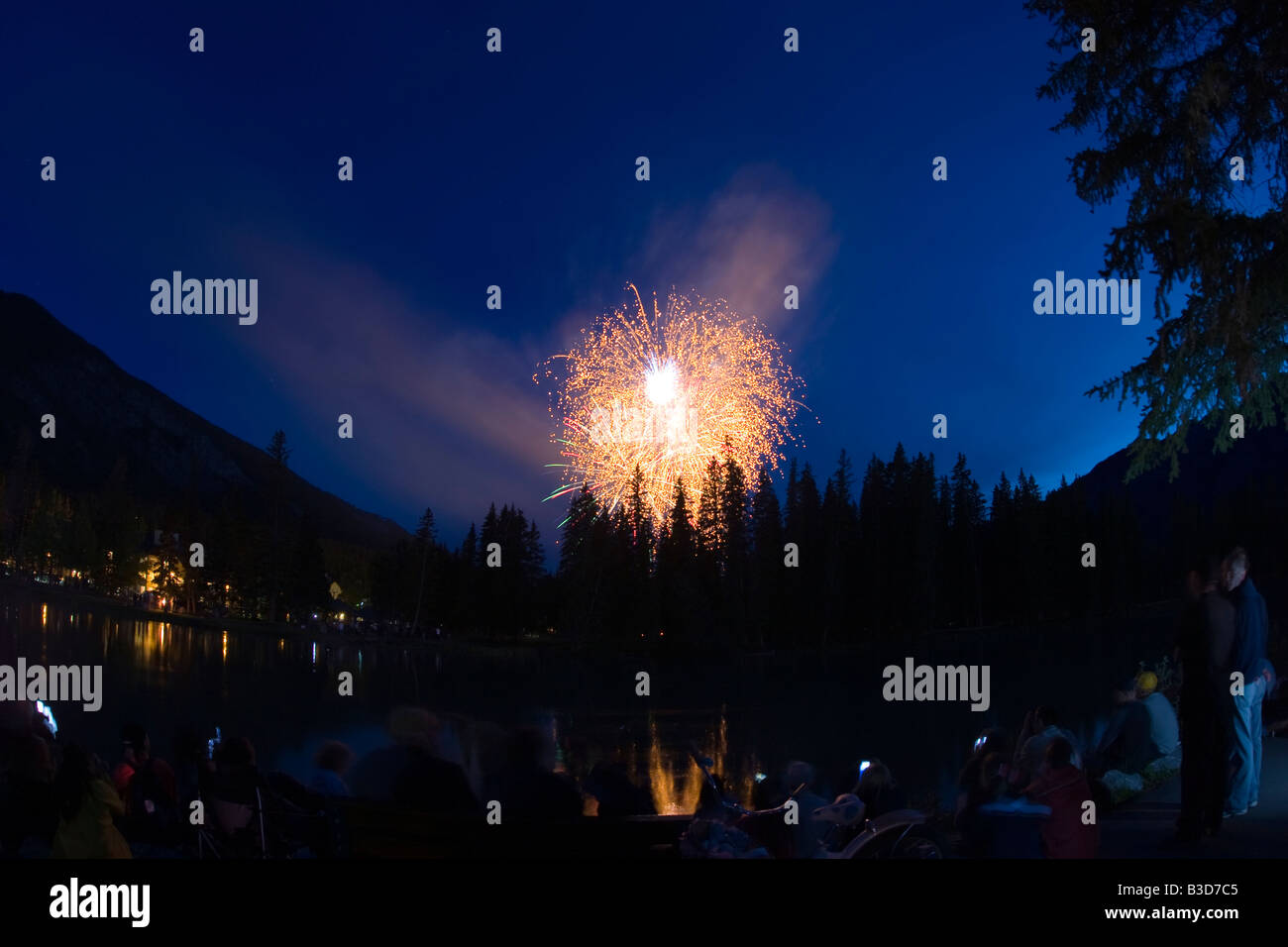 Fireworks on Canada Day in Banff Alberta Stock Photo - Alamy