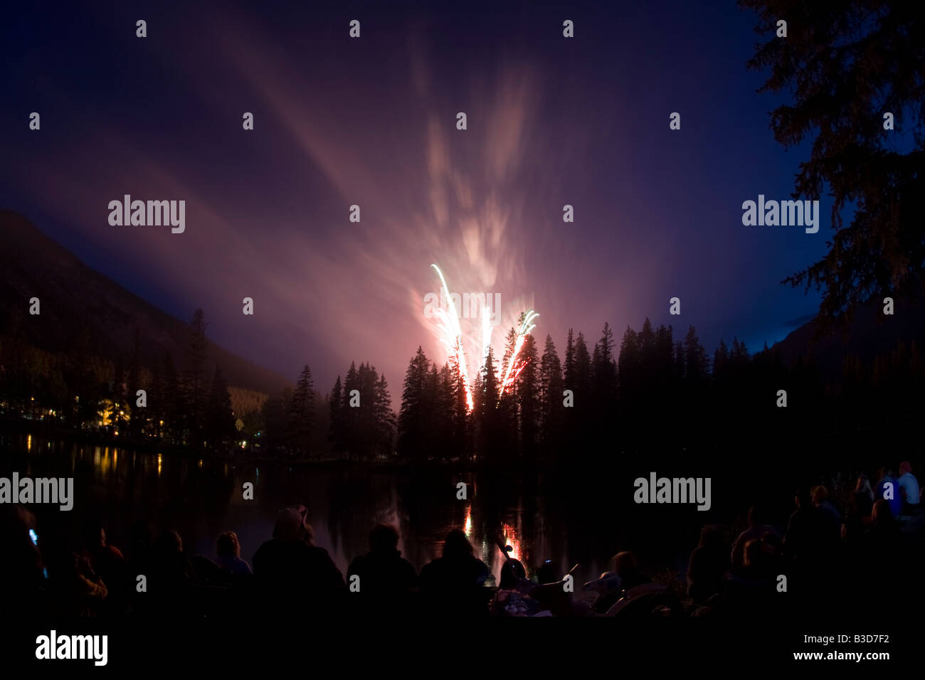 Fireworks on Canada Day in Banff Alberta Stock Photo - Alamy