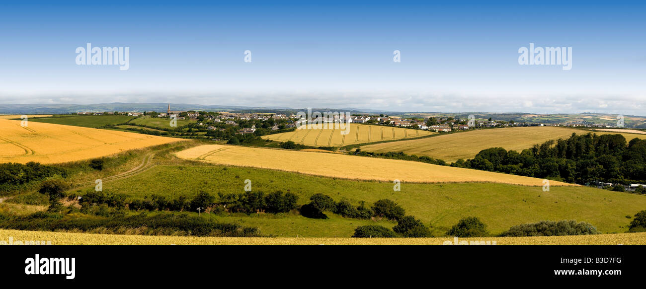 view over devon countryside with fields and farmland Stock Photo - Alamy