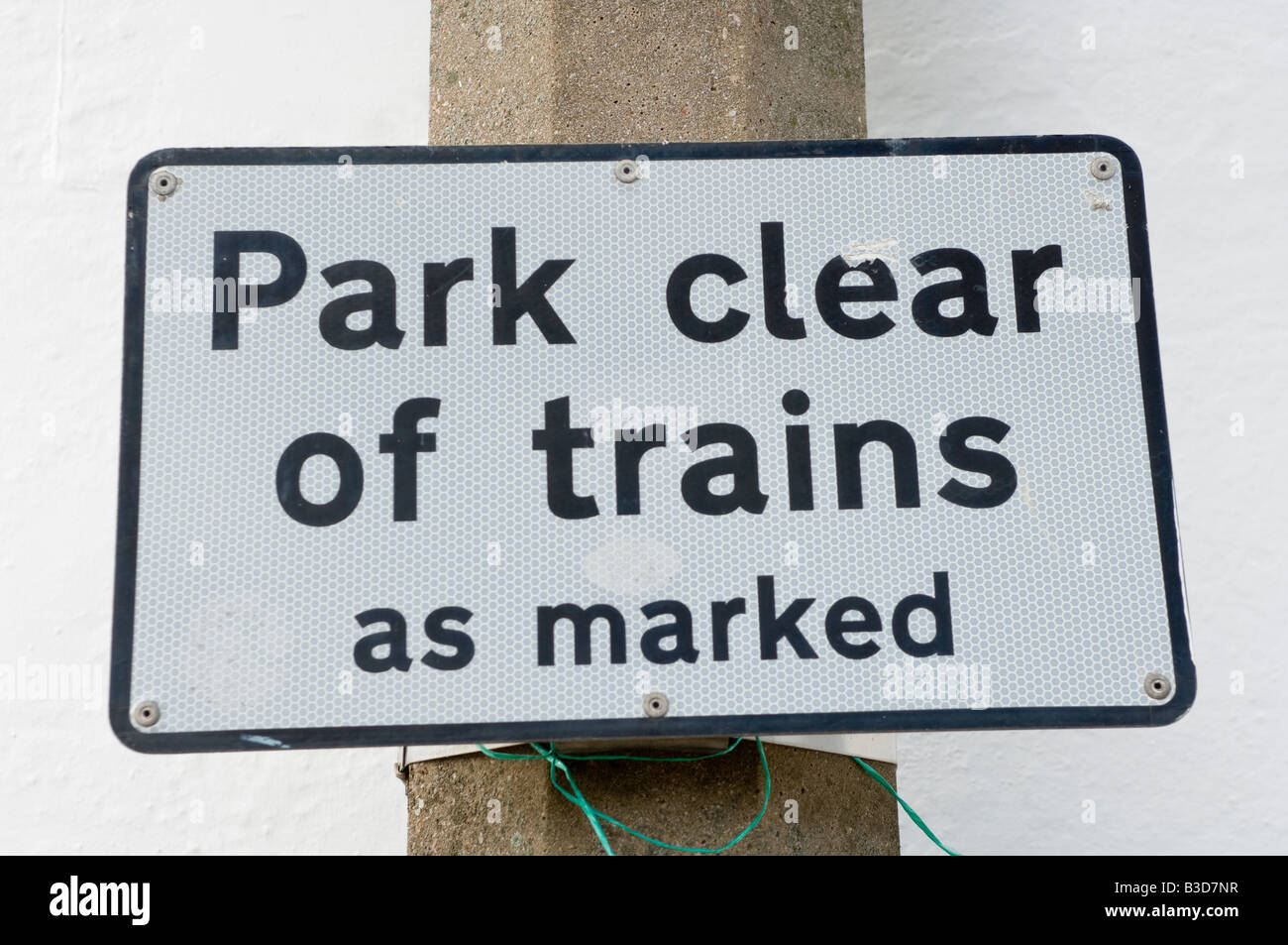 Sign warning motorists not to park near trains in Weymouth in Dorset a ...