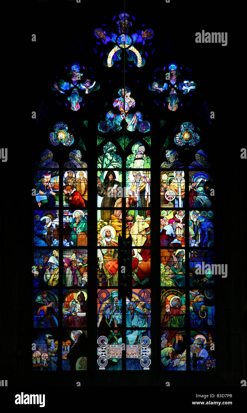 Stained glass window by Alfons Mucha in St Vitus Cathedral at the ...