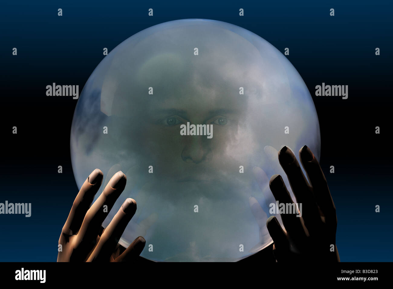 Hands holding a crystal ball Stock Photo - Alamy