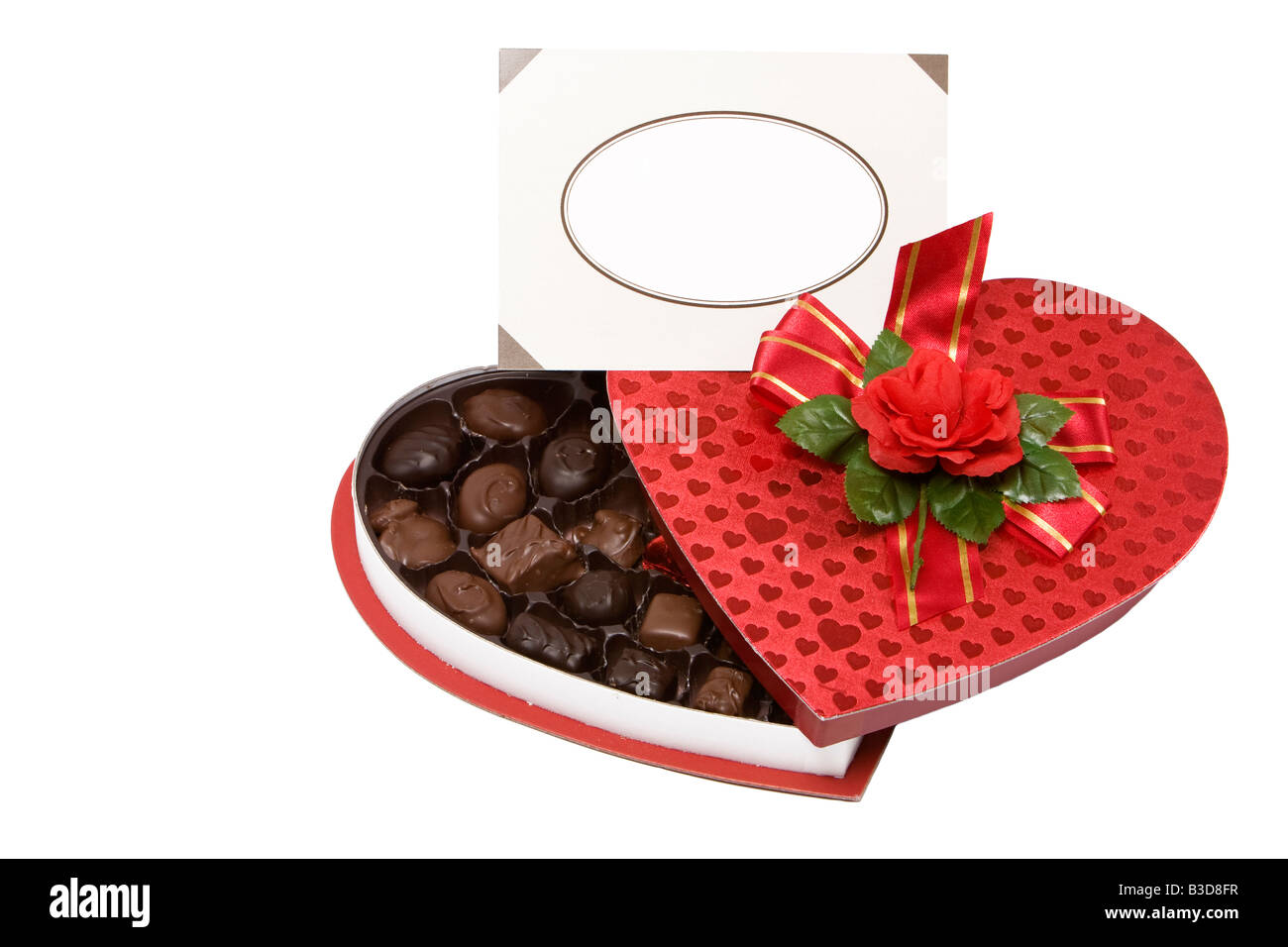 Open valentines chocolates box isolated on white Stock Photo - Alamy