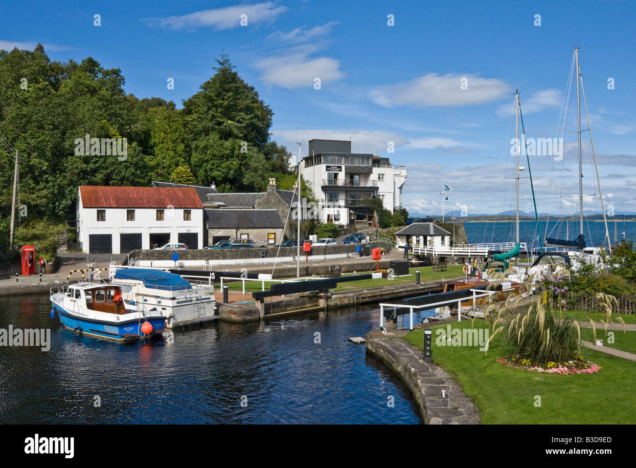 A general view of the Crinan Canal Basin at Crinan Argyll Scotland with ...