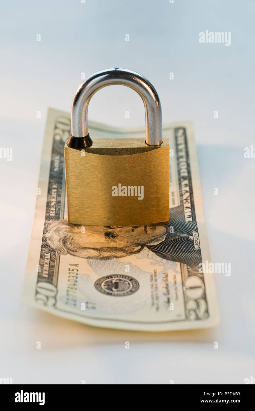 Lock on 20 Dollar Bill Stock Photo - Alamy