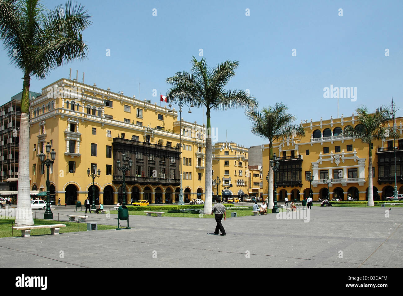 View of downtown Lima Peru showing colonial buildings and blue sky ...