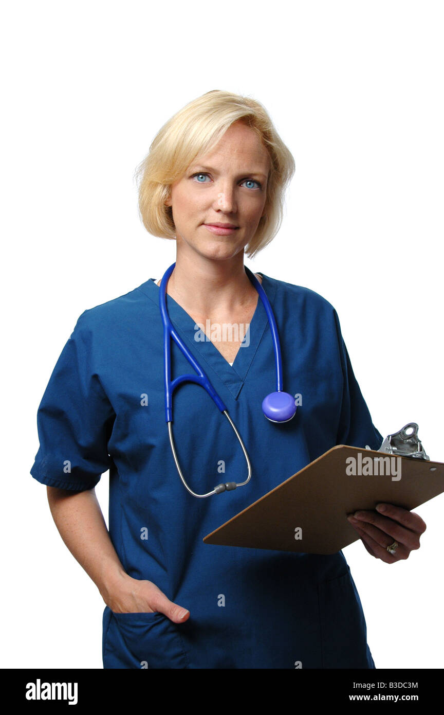 Doctor holding clip board isolated against a white background Stock ...