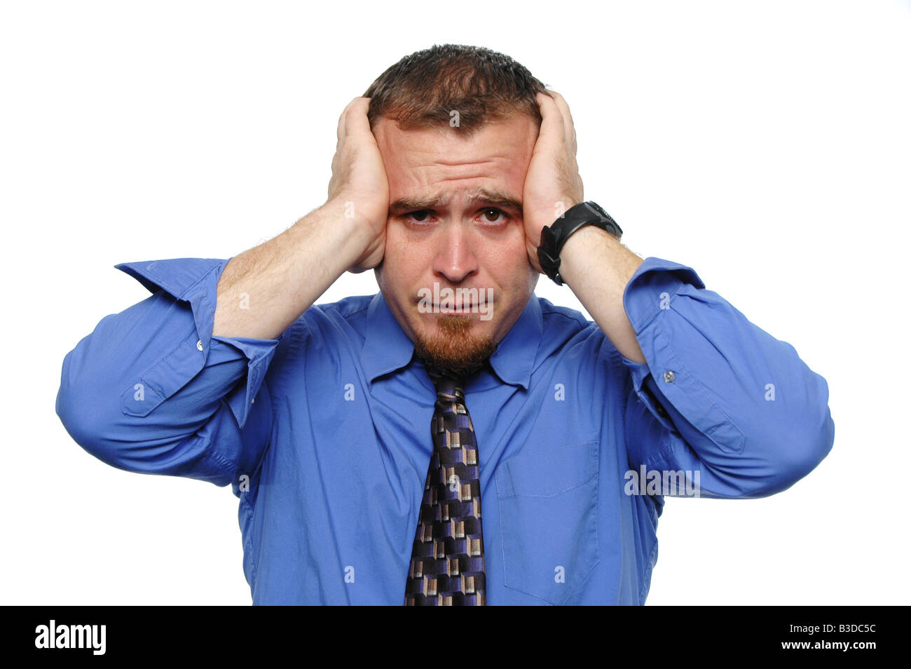 Bussinessman under stress isolated on white Stock Photo - Alamy