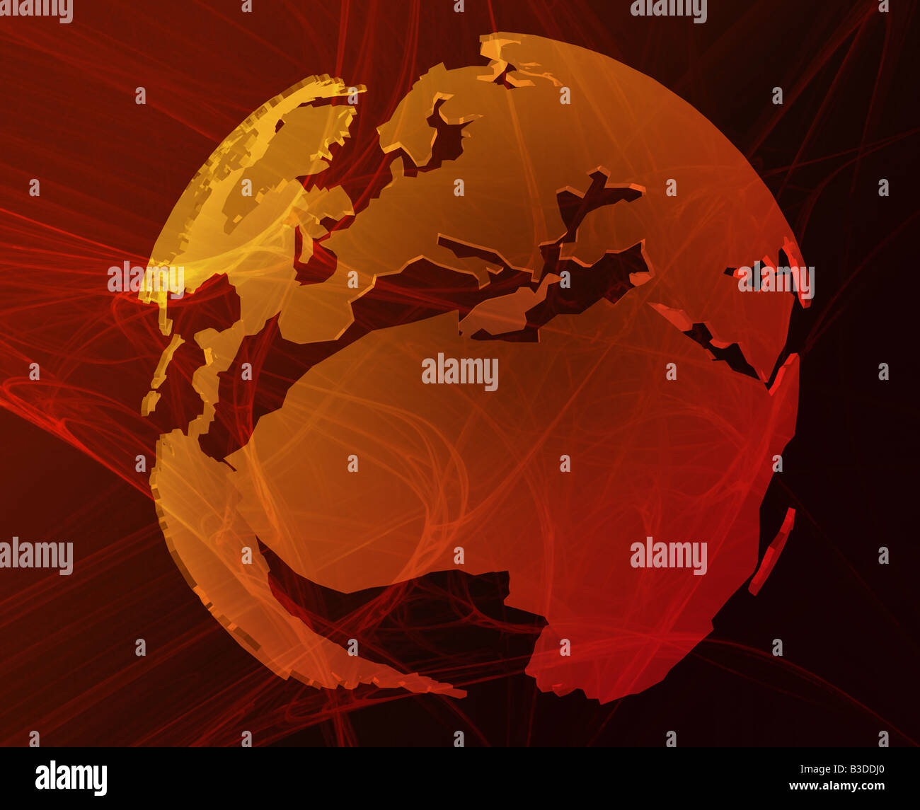 Data transfer over a 3d globe of the world Europe Africa orange Stock ...